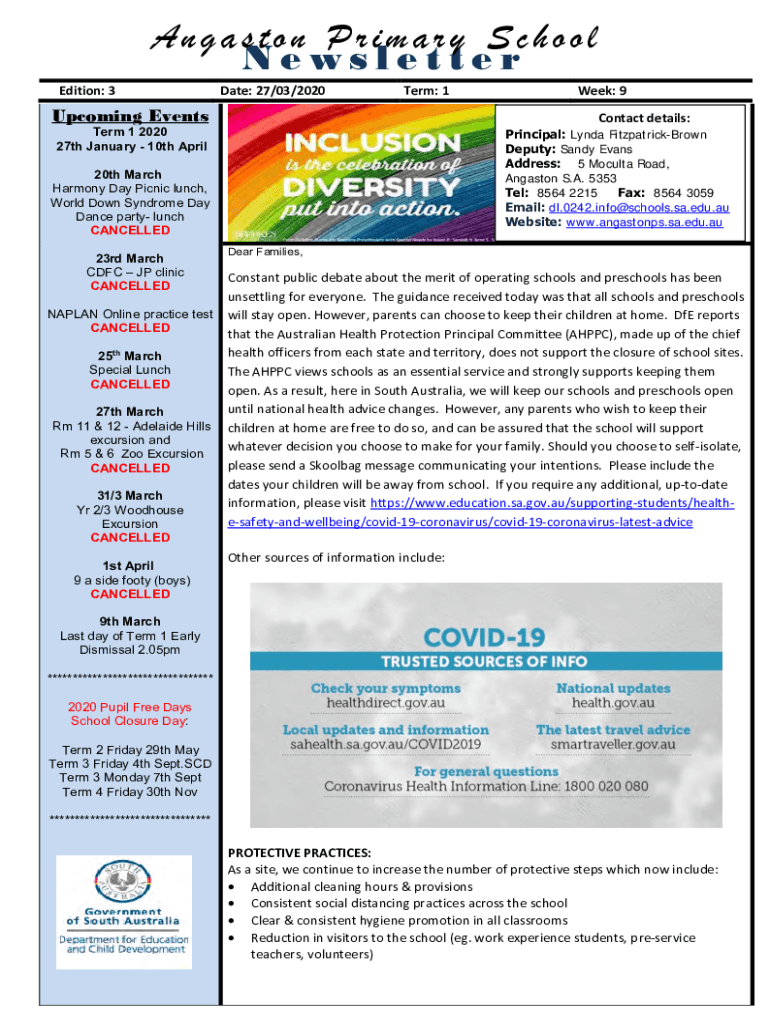 Fillable Online angastonps sa edu Newsletter Angaston Primary School ...