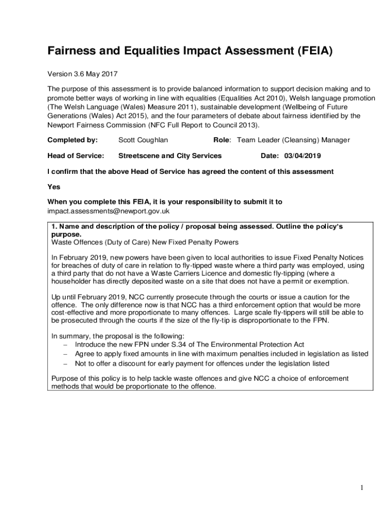 Fillable Online democracy newport gov Fairness and Equality Impact ...