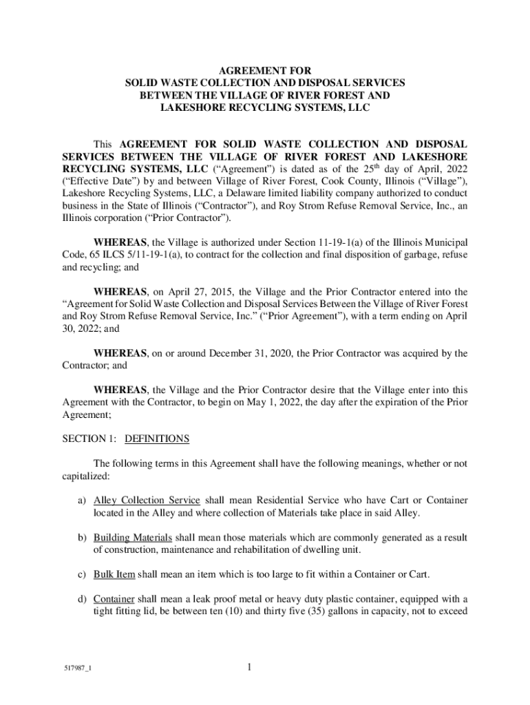 Fillable Online Solid Waste Collection and Disposal Services Contract ...
