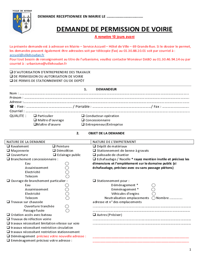 Remplissable En Ligne Demande d'autorisation de voirie ou de circulation Fax Email Imprimer ...
