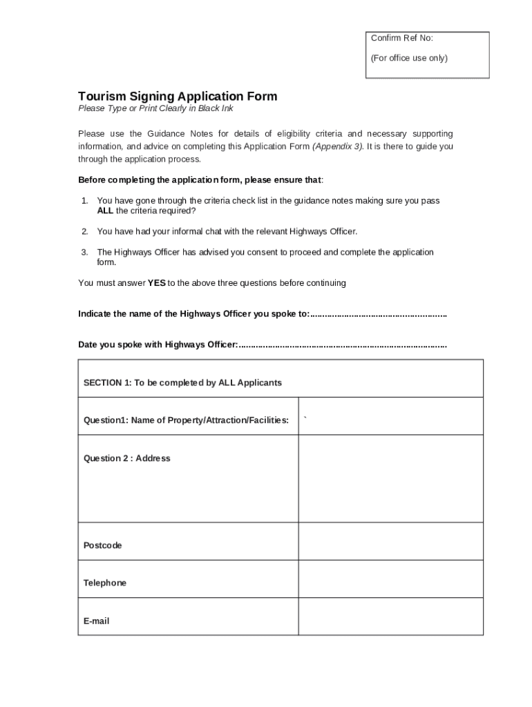 Tourist Attraction Road Sign Application - DIT Doc Template | pdfFiller