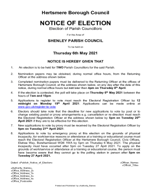Fillable Online Notice of Election by election Shenley Parish Council (PDF 86Kb). Notice of ...