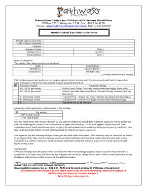 Fillable Online MONTHLY CENTRE FEES DEBIT ORDER FORM Fax Email Print ...