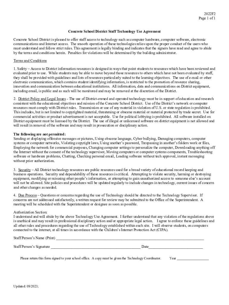 Fillable Online Form 2022F2 - Concrete School District Staff Technology ...