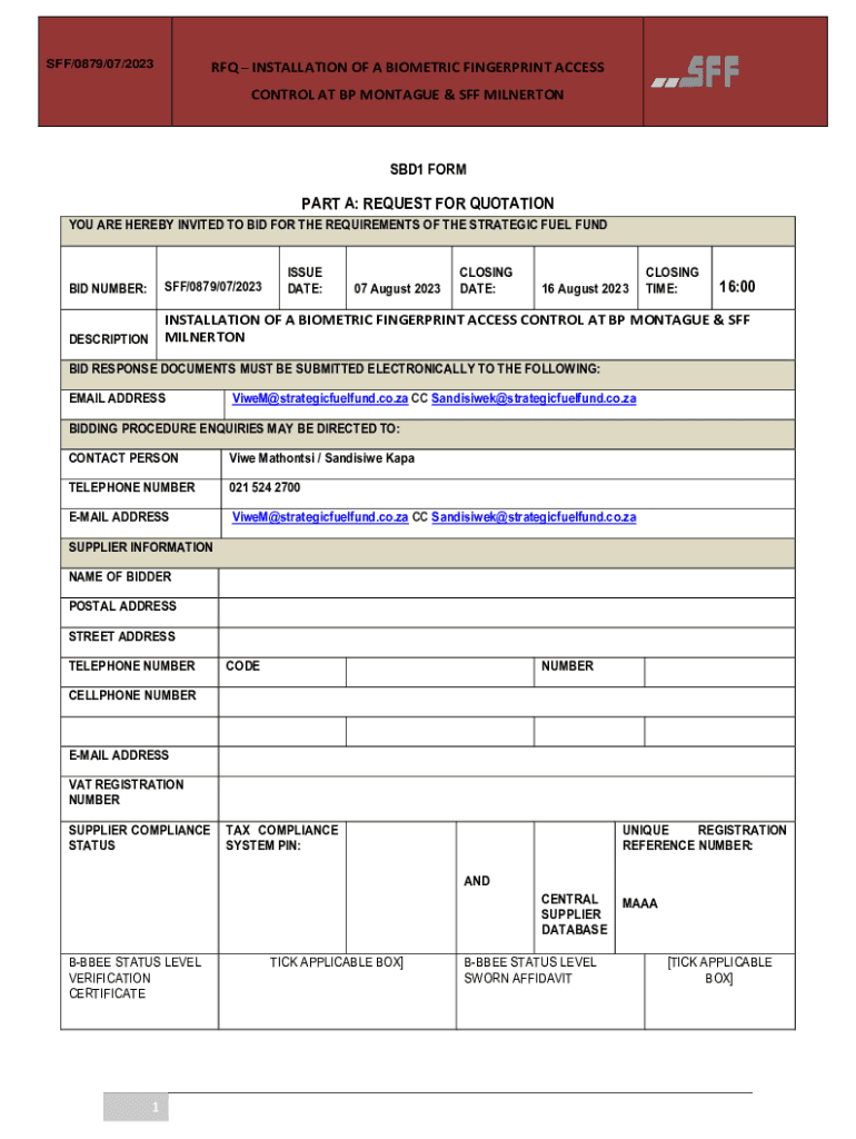 Fillable Online RFQ INSTALLATION OF A BIOMETRIC FINGERPRINT ACCESS Fax ...