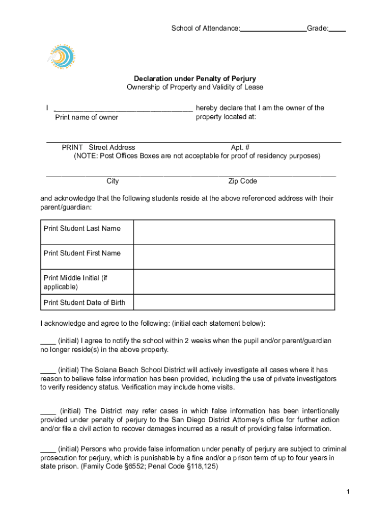 Fillable Online Declaration under Penalty of Perjury: Indicating ...