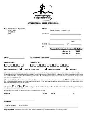 Fillable Online APPLICATION / DEBIT ORDER FORM Fax Email Print - pdfFiller