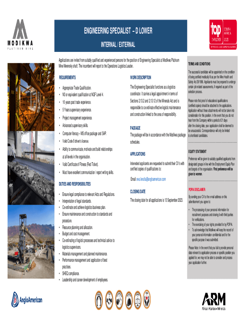 Fillable Online Job Advert: Strata Control... - Modikwa Platinum Mine ...