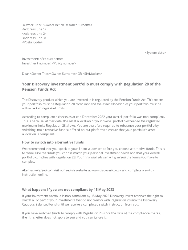 Fillable Online Your Discovery investment portfolio must comply with ... Fax Email Print - pdfFiller