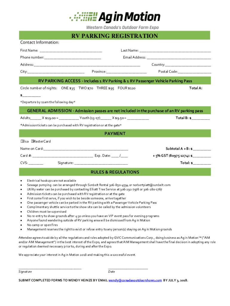 Fillable Online Temporary Recreational Vehicle (RV) Parking Application ( ... Fax Email Print ...