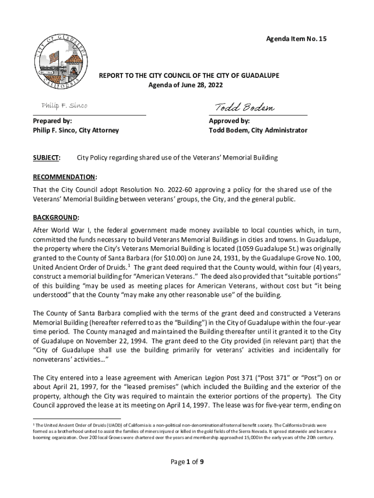 Fillable Online ci guadalupe ca Page 1 of 9 Agenda Item No. 15 REPORT ...