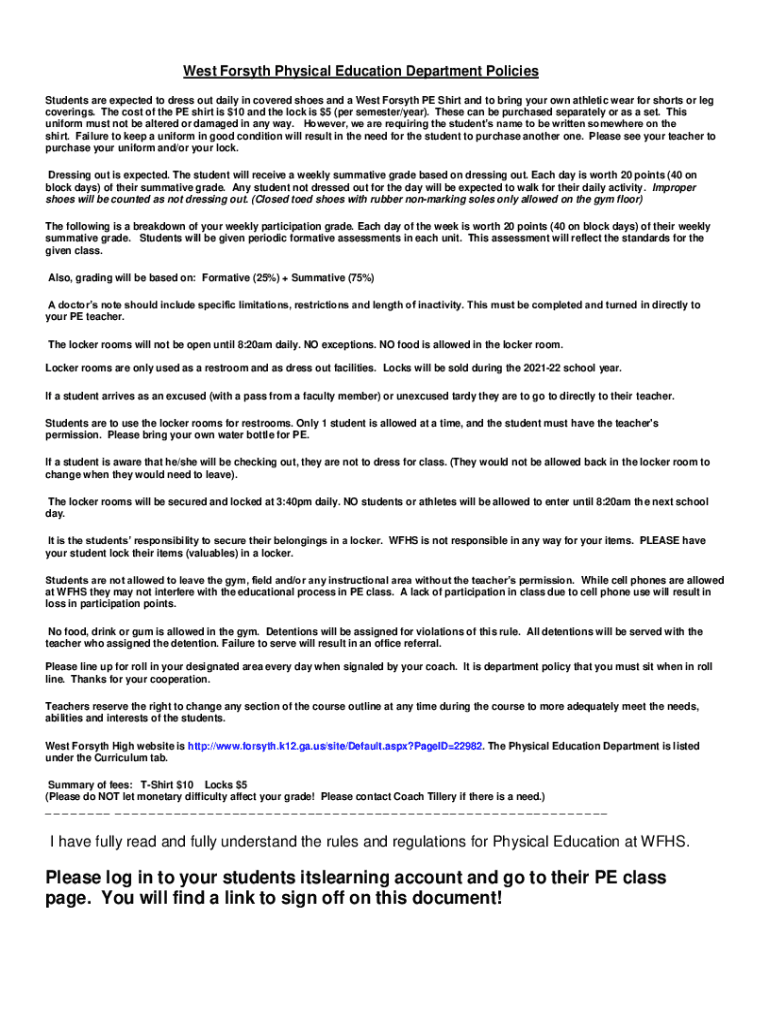 Fillable Online PE/Health/Drivers Ed / Physical Education Department ...