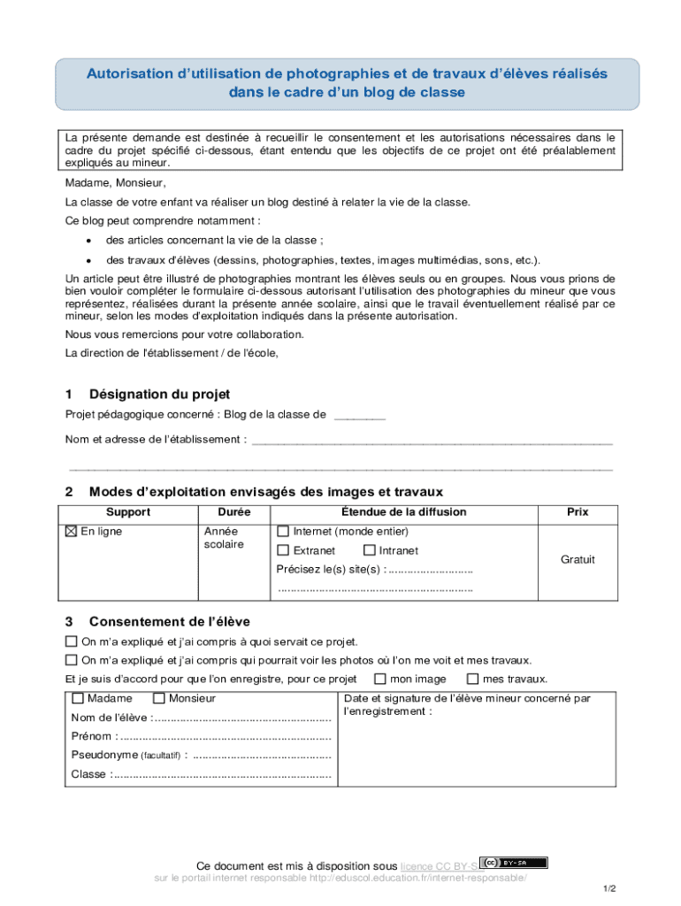 Remplissable En Ligne Autorisation parentale de prise de vues d'un mineur et d ... Fax Email ...
