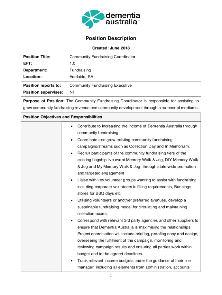 Fillable Online POSITION DESCRIPTION Job Title: Fundraising Coordinator ...