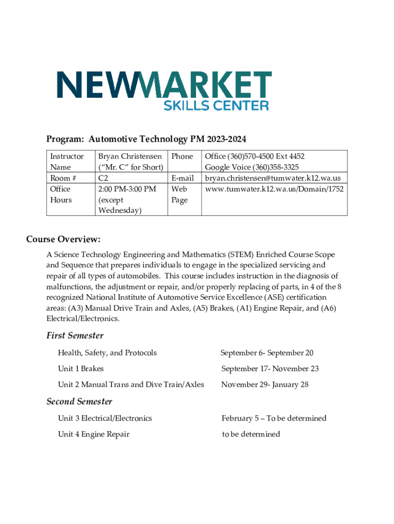 Fillable Online College and Career Readiness / Automotive Technology ...