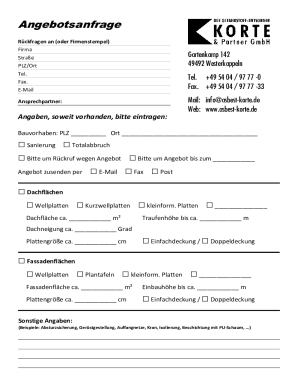 Ausfüllbar Online Angebotsanfrage - asbest-korte.de Fax Email Drucken - pdfFiller