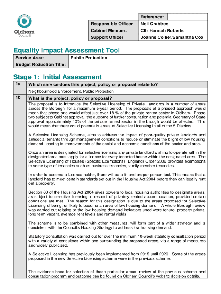Fillable Online committees oldham gov Equality Impact Analysis template Fax Email Print - pdfFiller