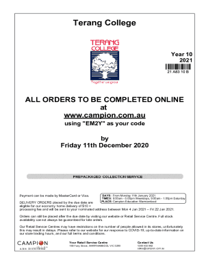 Fillable Online Terang College Year 10 01 Resource List Fax Email Print ...