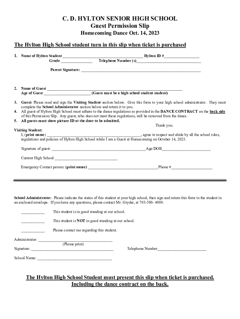 Fillable Online The Homecoming Dance will be... - C. D. Hylton High School Fax Email Print ...