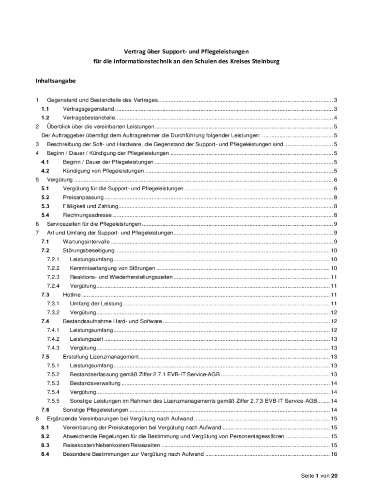 Ausfüllbar Online Vertrag ber Support- und Pflegeleistungen fr die ... Fax Email Drucken - pdfFiller