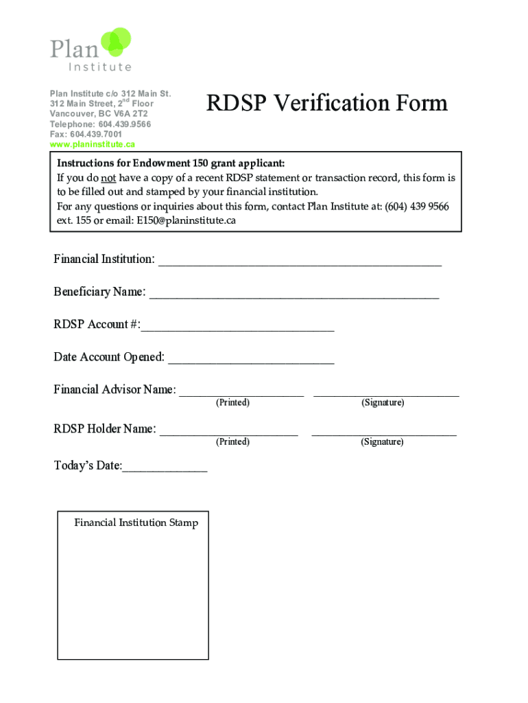 Fillable Online RDSP Verification Form Fax Email Print - pdfFiller