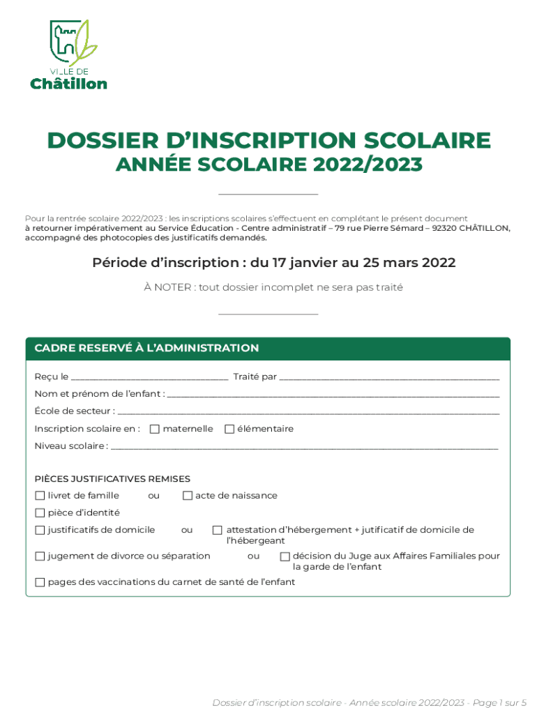 Remplissable En Ligne Pour la rentre scolaire 2022/2023 : les inscriptions scolaires seffectuent ...