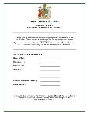 Fillable Online Nomination Form - Freedom of Entry. Nomination Form ...