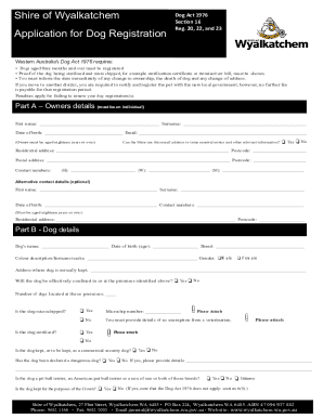 Fillable Online Shire of Wyalkatchem Application for Dog Registration ...