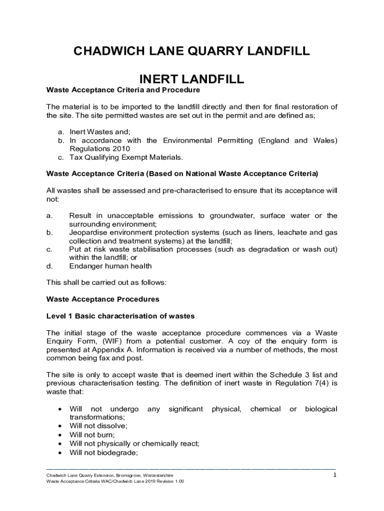 Fillable Online Guidance on waste acceptance criteria at authorised ...