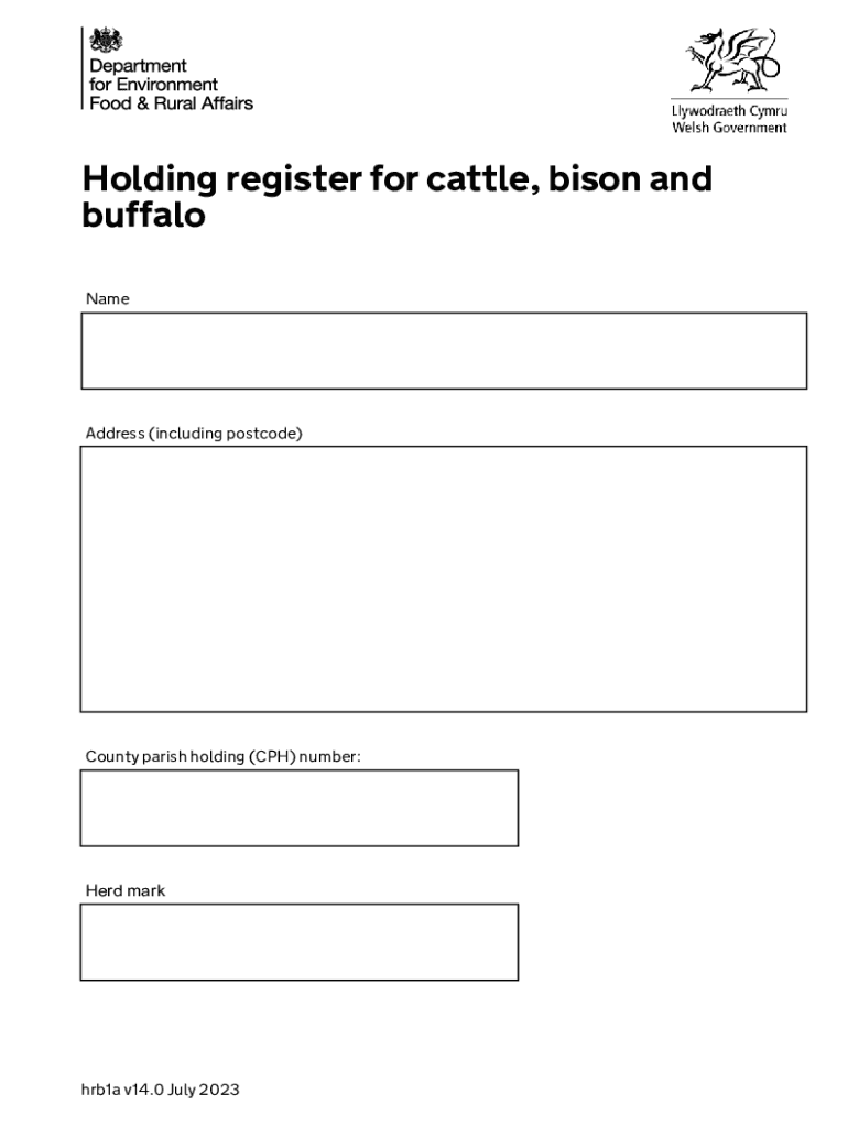 Fillable Online HRB1a Holding register for cattle, bison and buffalo ...