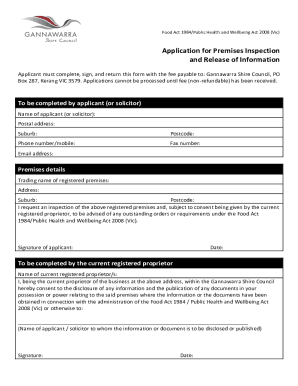 Fillable Online Application for Premises Inspection and Release of ... Fax Email Print - pdfFiller