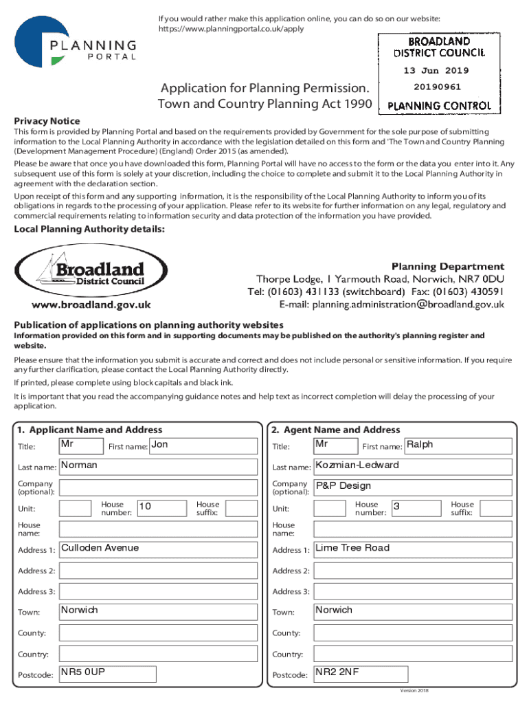 Fillable Online secure broadland gov Application Number 20190961 P&P ...