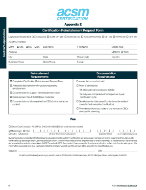 Fillable Online Appendix E Certification Reinstatement Request Form Fax Email Print - pdfFiller