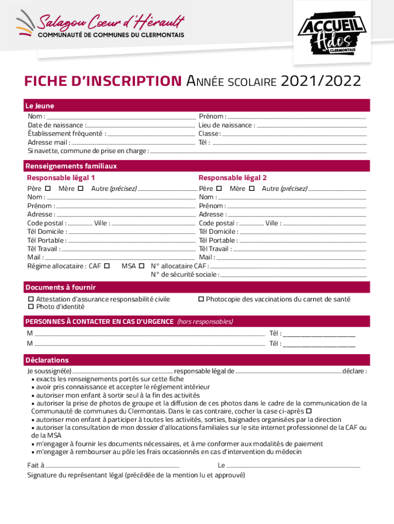 Remplissable En Ligne DOSSIER UNIQUE D'INSCRIPTION PRISCOLAIRE ET ... Fax Email Imprimer - pdfFiller