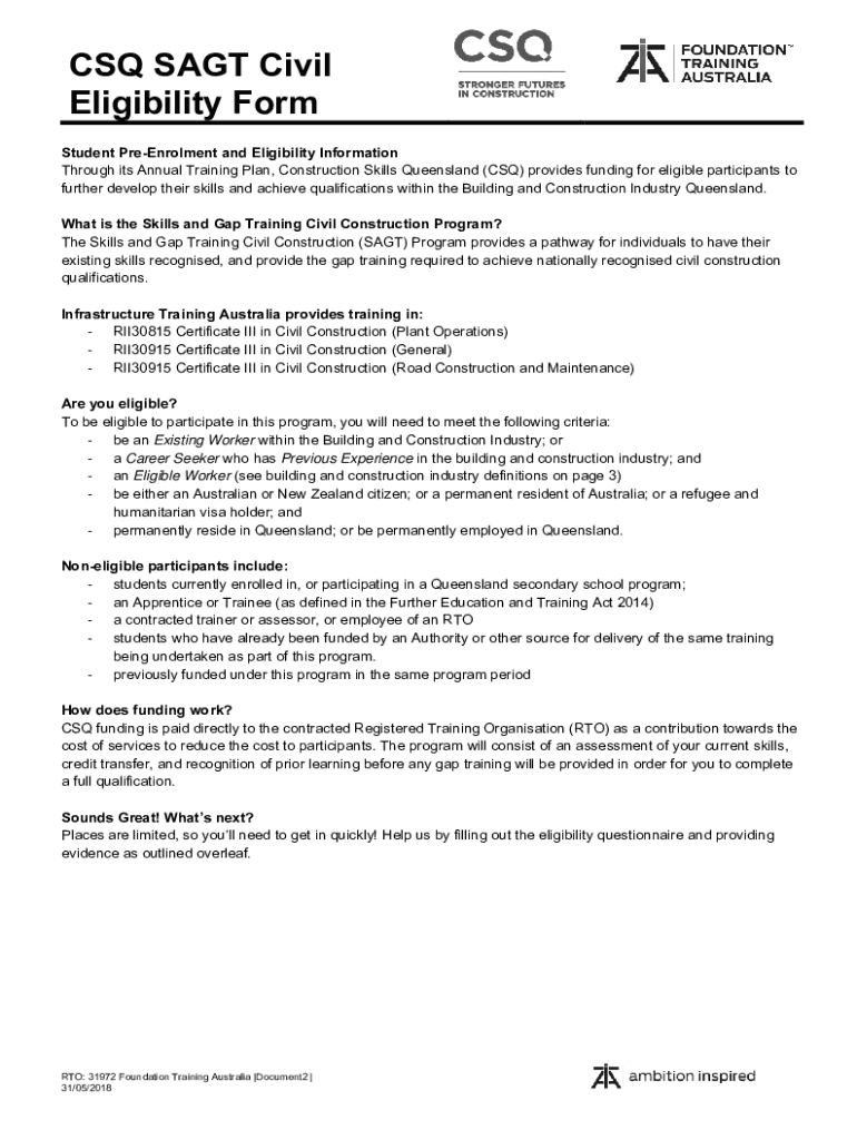 Fillable Online CSQ SAGT Civil Eligibility Form Fax Email Print - pdfFiller