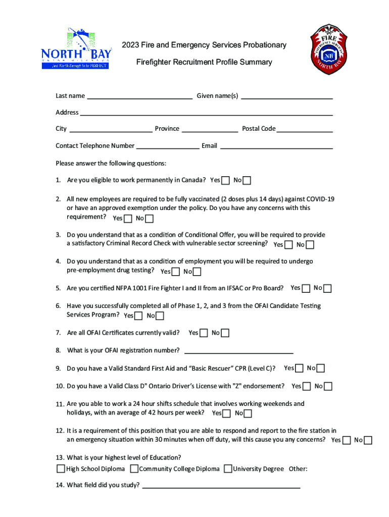 Fillable Online 2023 Fire and Emergency Services Probationary ...