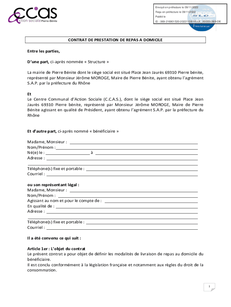 Remplissable En Ligne contrat de prestation de repas a domicile Fax Email Imprimer - pdfFiller