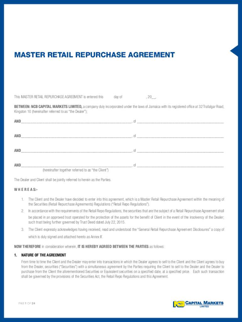 Fillable Online jmmb - master retail repurchase agreement Fax Email ...