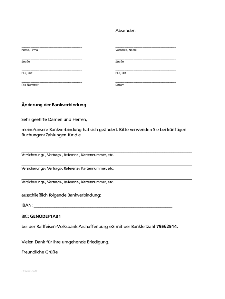 Ausfüllbar Online nderung der Bankverbindung Sehr geehrte Damen und ...
