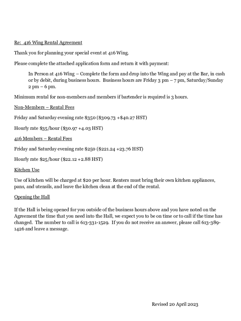 Fillable Online 416 Wing Rental Agreement Fax Email Print - pdfFiller