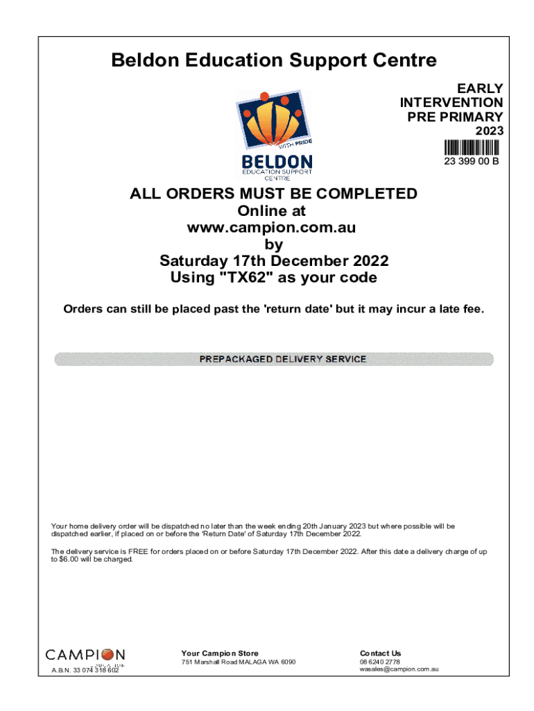 Fillable Online Beldon Education Support Centre EARLY INTERVENTION PRE ...