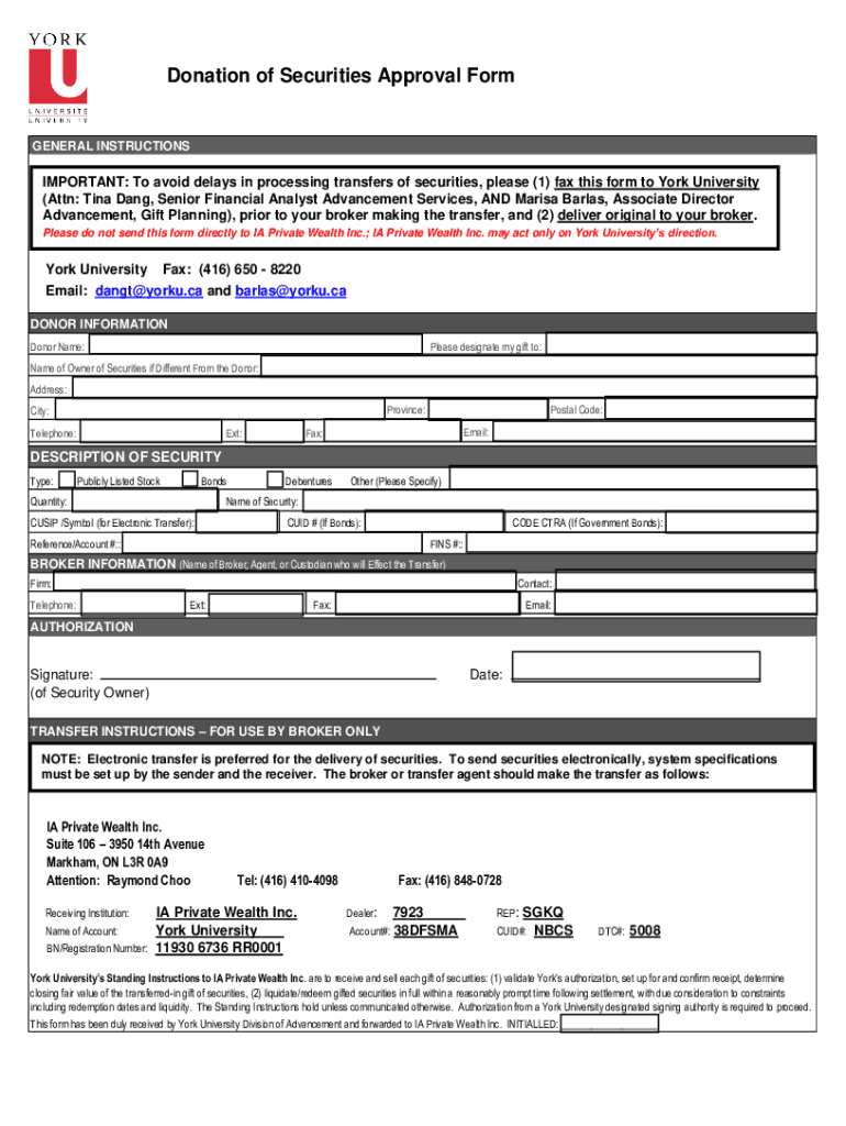 Fillable Online Donation of Securities Approval Form Fax Email Print ...