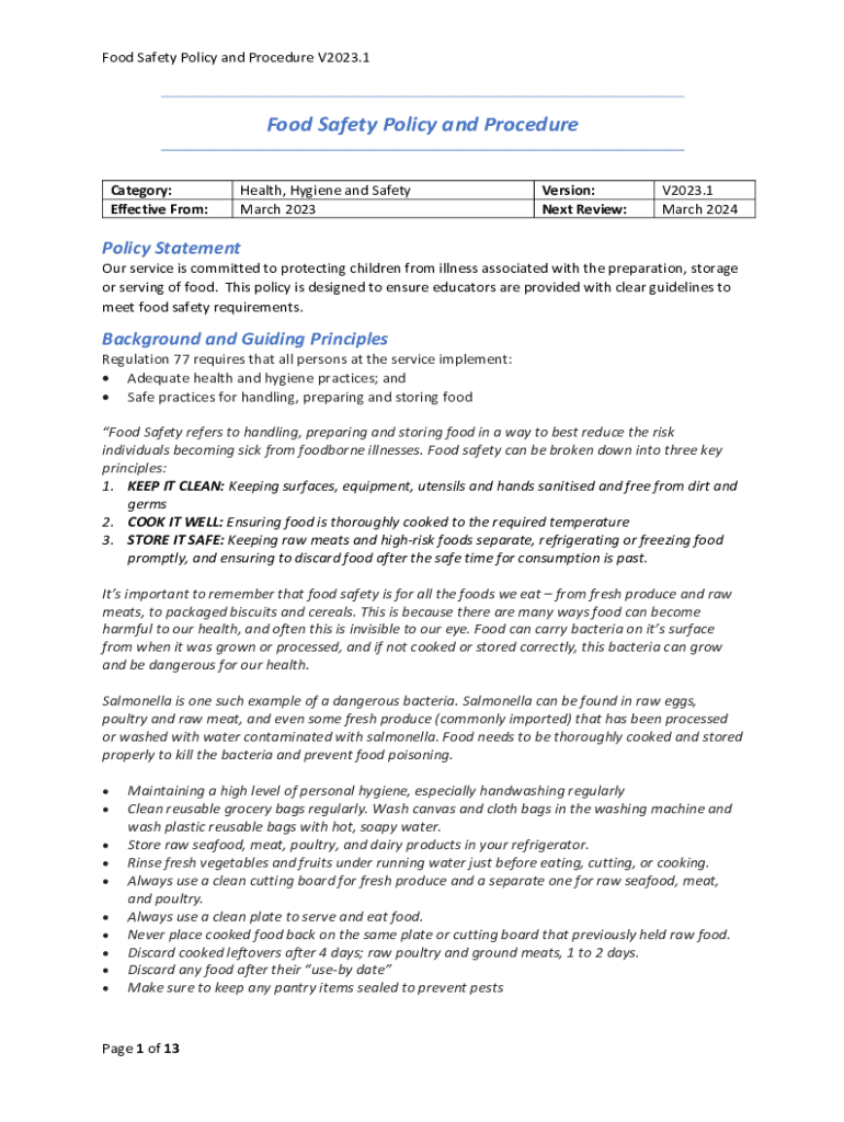 Fillable Online Section 1: Food Safety Policy Fax Email Print - pdfFiller