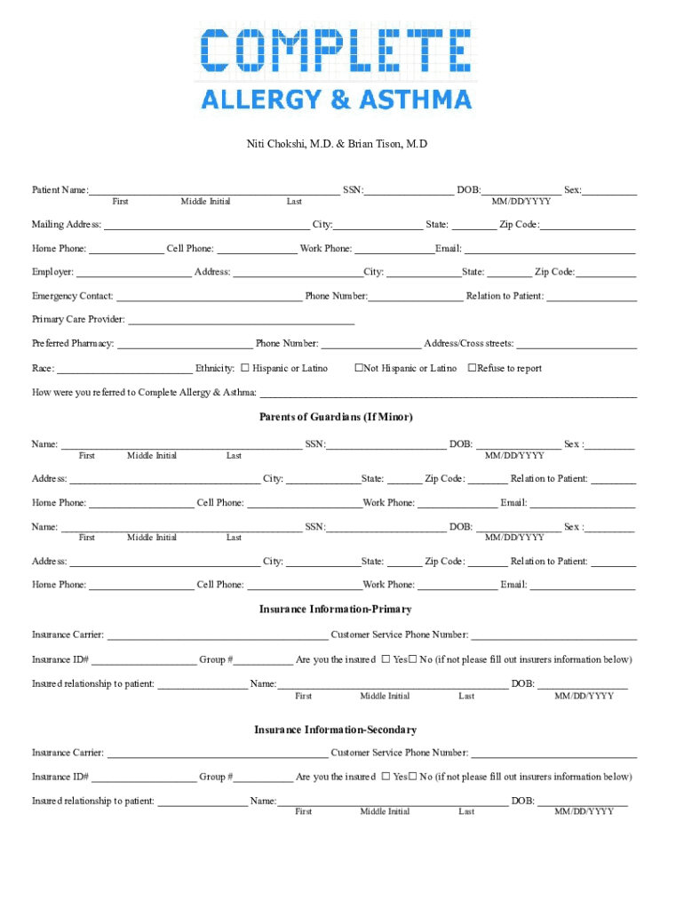 Fillable Online Complete Allergy & Asthma New patient paperwork.docx ...