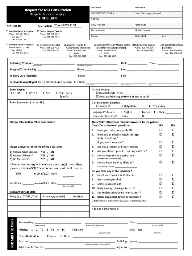 Fillable Online Hamilton Niagara Haldimand Brant HNHB LHIN Request ...