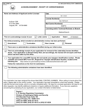Fillable Online NuScan CSP; NRC Form 532 Deemed Timely Acknowledgement ...