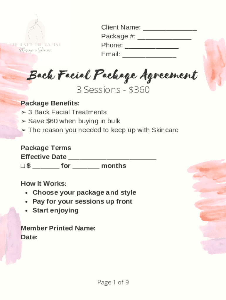 Fillable Online Back Facial Package Agreement Fax Email Print - pdfFiller