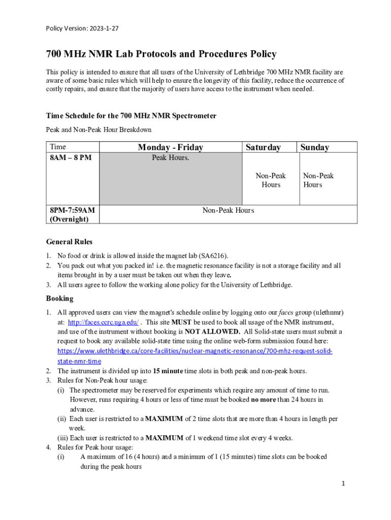 Fillable Online NMR Facility Policies and Safety Rules Fax Email Print - pdfFiller