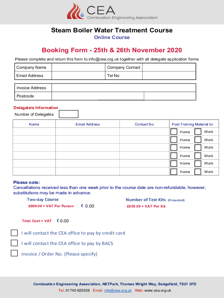 Fillable Online cea org Water Treatment for Boilers, Chillers & Cooling ...