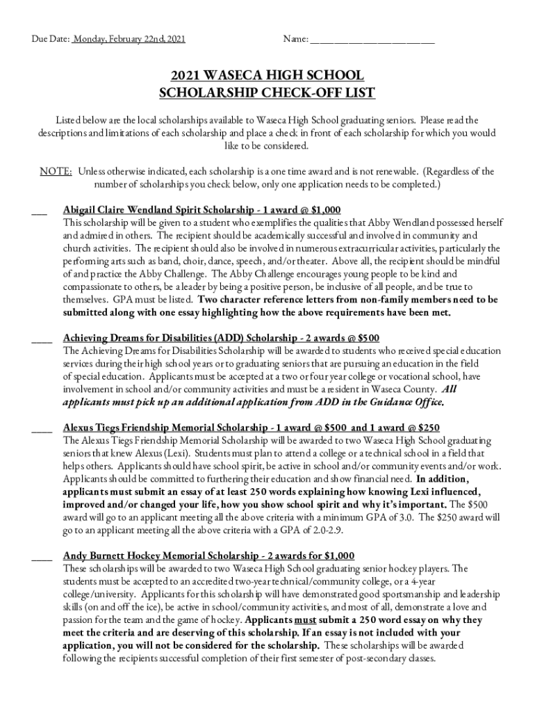 Fillable Online Waseca student scholarship recipients recognized at honors ... Fax Email Print ...